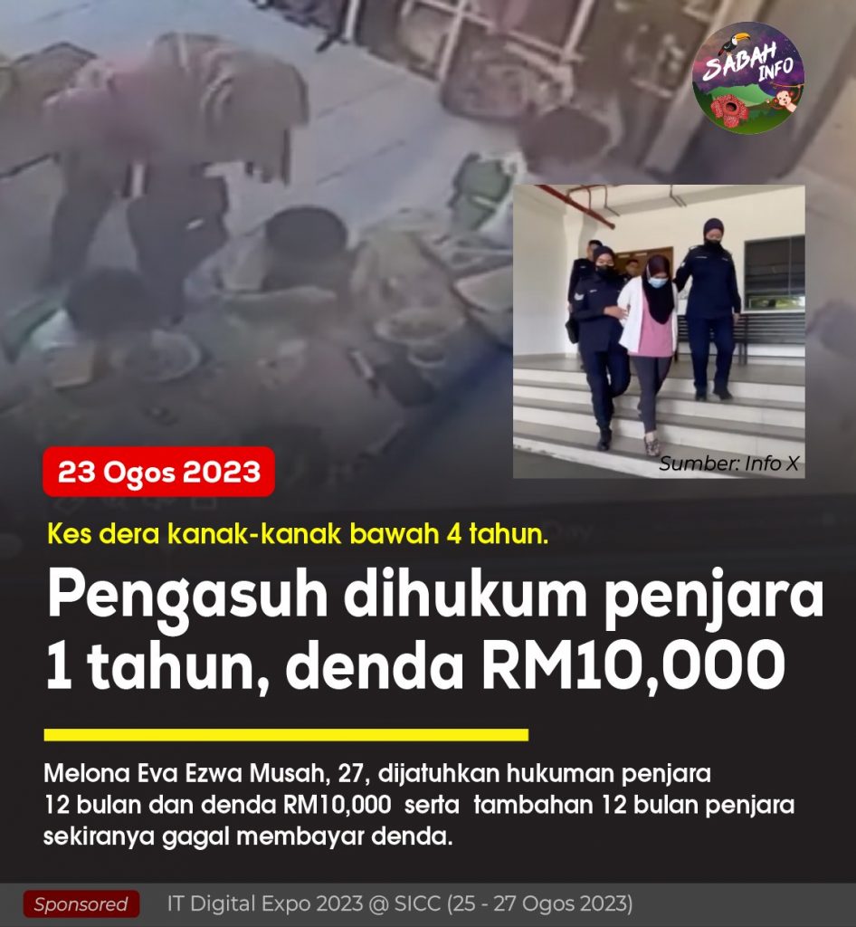 PENGASUH Taska dera kanak-kanak 4 tahun dihukum penjara 12 bulan, denda ...